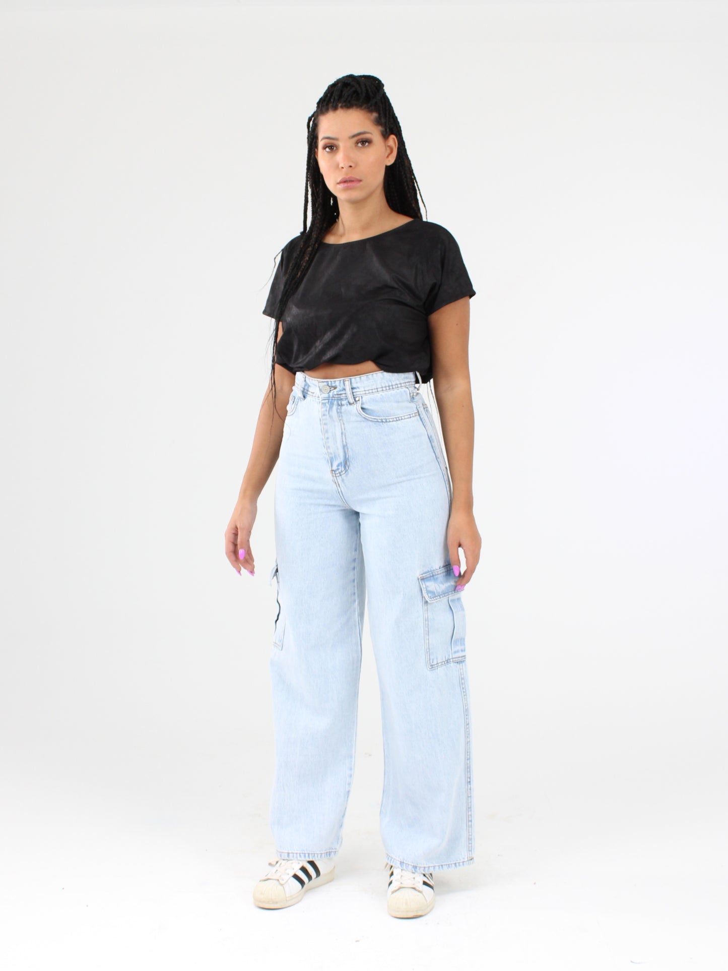 Light Blue Katya Cargo Wide Leg Jeans